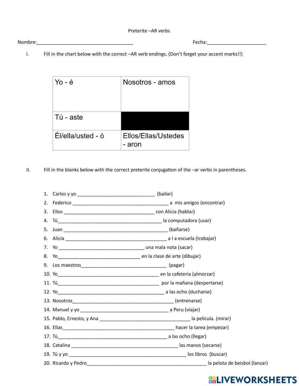 Preterite 1134 Spanishwoodhall Live Worksheets