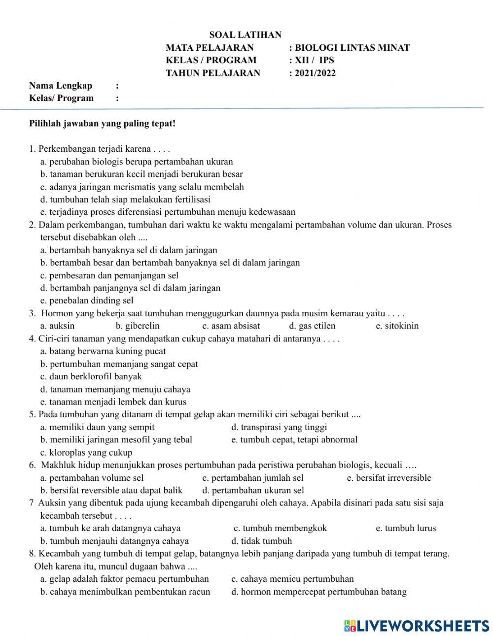 Soal latihan exercise for XII IPS | Live Worksheets