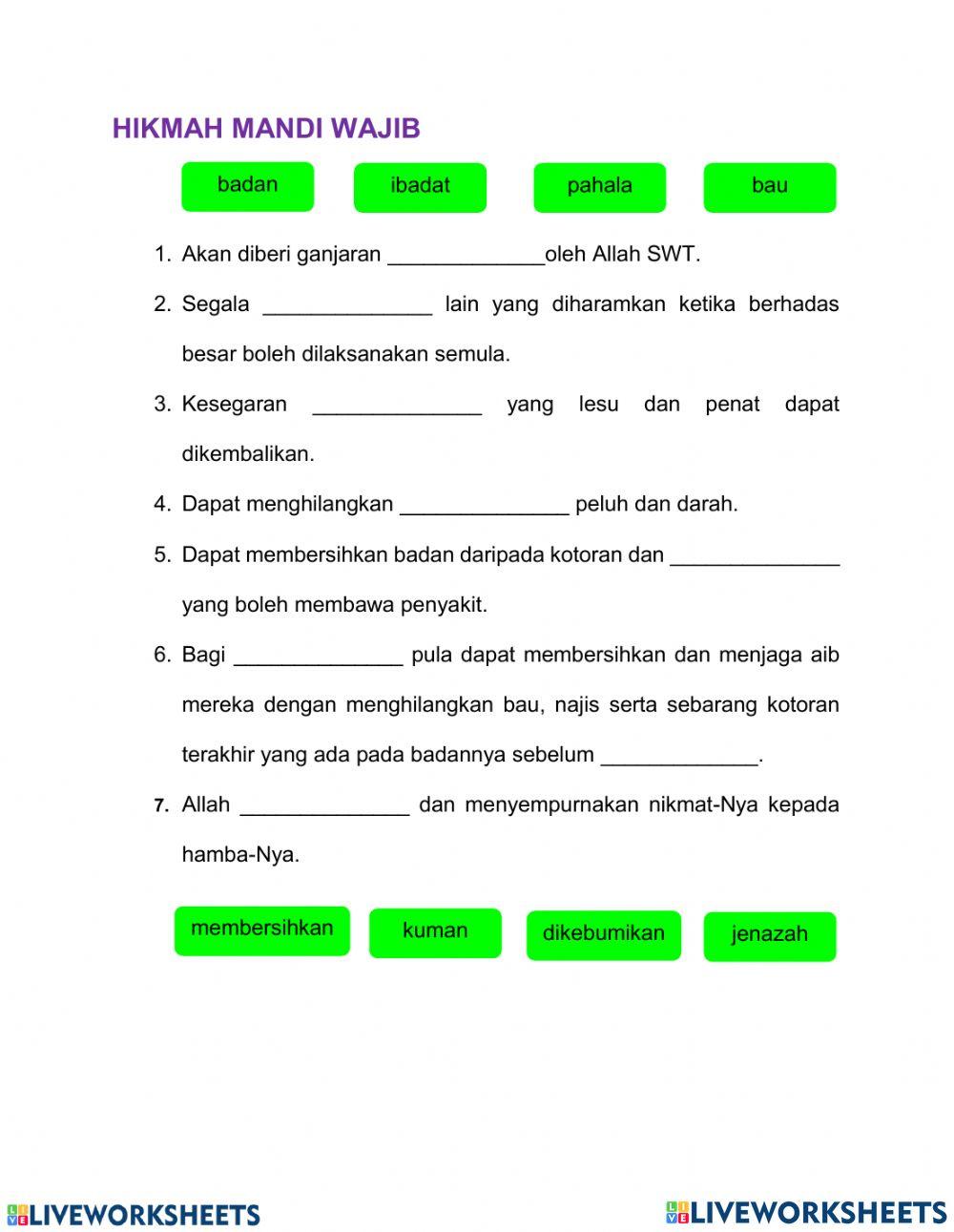 Latihan Mandi wajib online exercise for | Live Worksheets