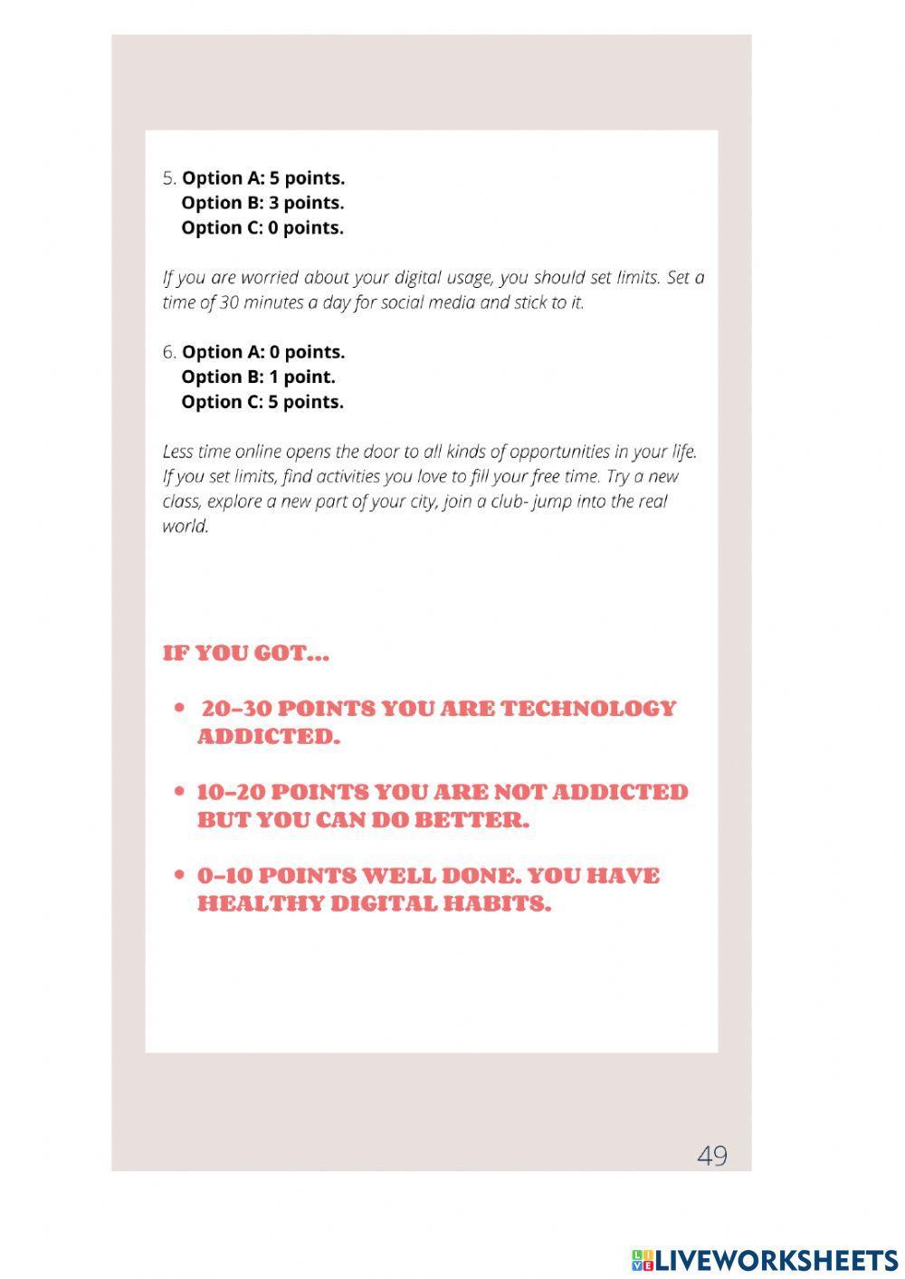 Healthy habits and technology worksheet | Live Worksheets