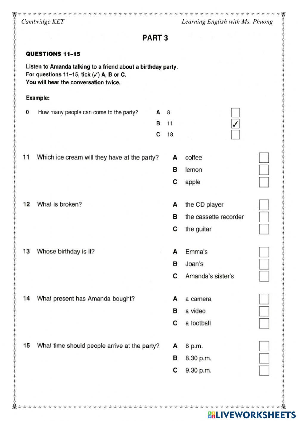 Cambridge KET -… | Free Interactive Worksheets | 1514141