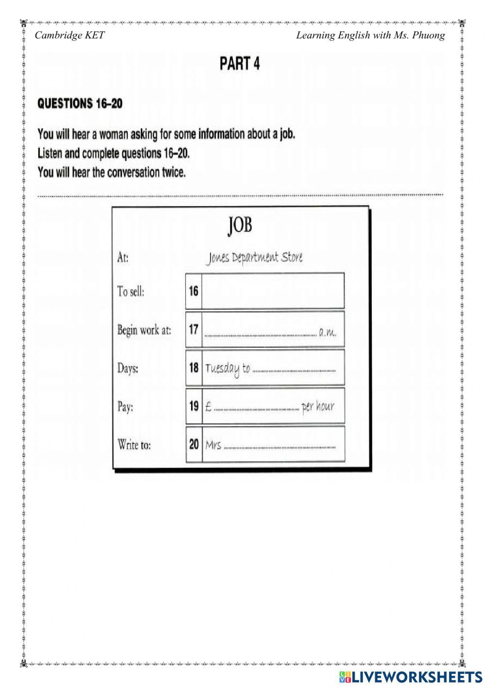 Cambridge KET -… | Free Interactive Worksheets | 1514141
