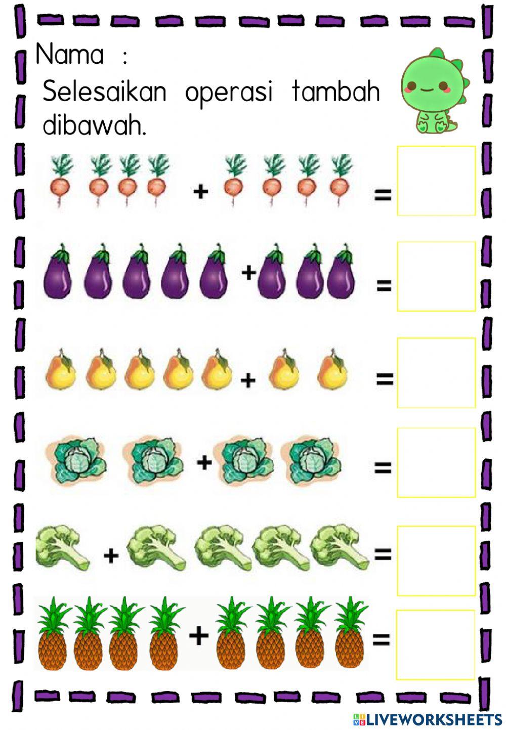 Operasi tambah 1514118 | Cikguata | Live Worksheets