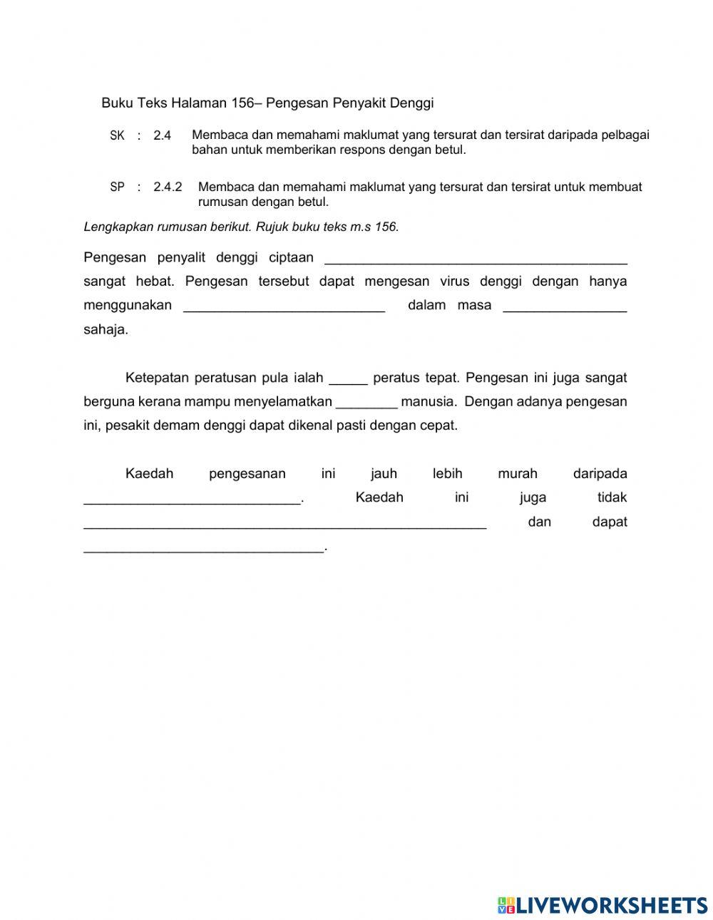 Pengesan penyakit denggi interactive worksheet | Live Worksheets