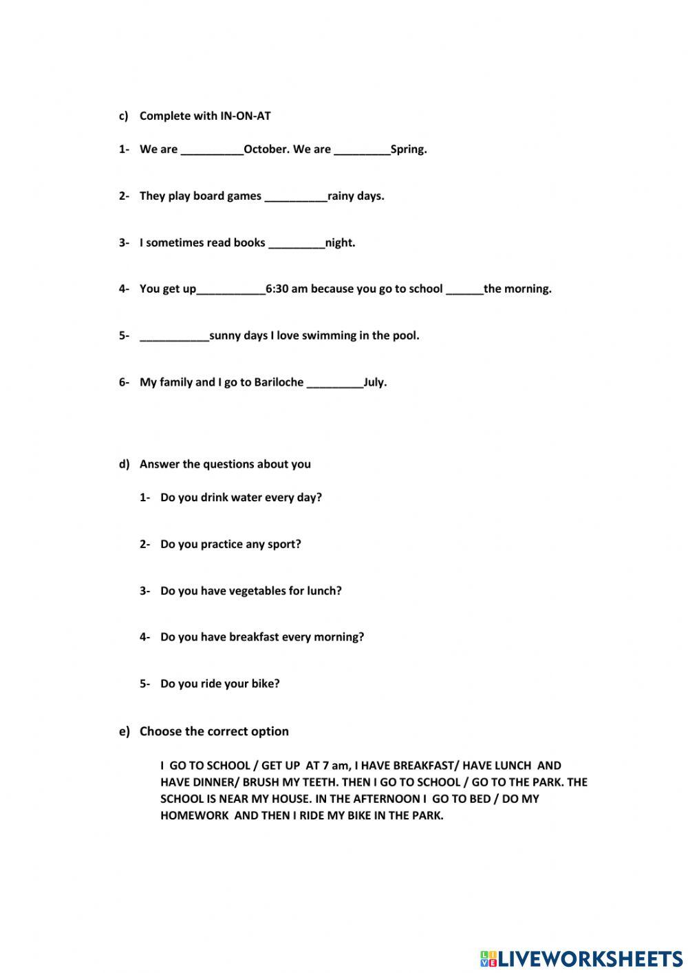 Routines online exercise for 5th grade | Live Worksheets