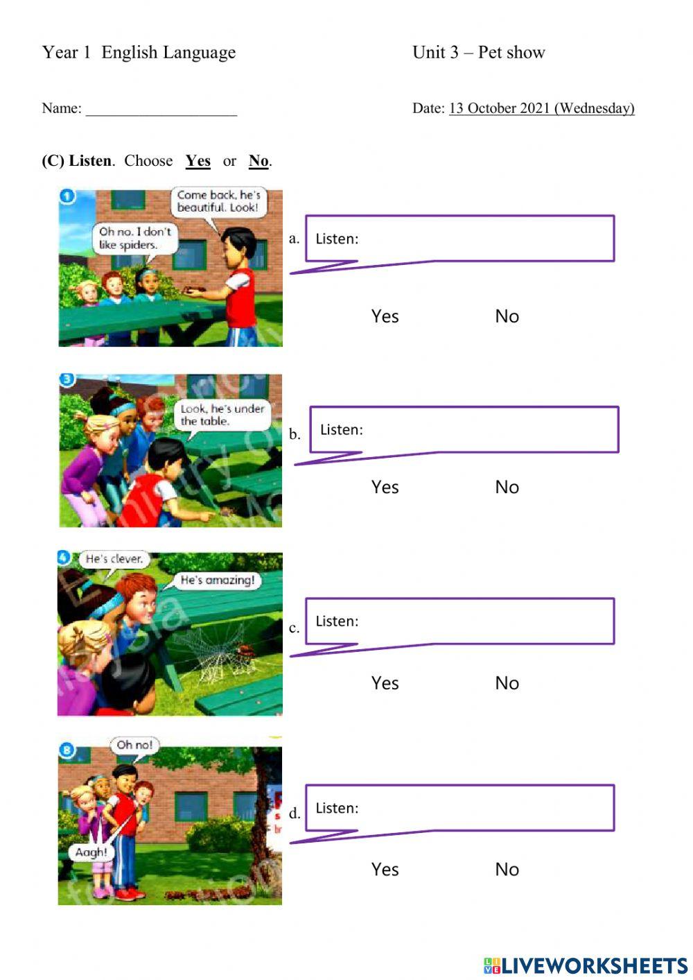 Unit 3 - Pet show interactive activity | Live Worksheets
