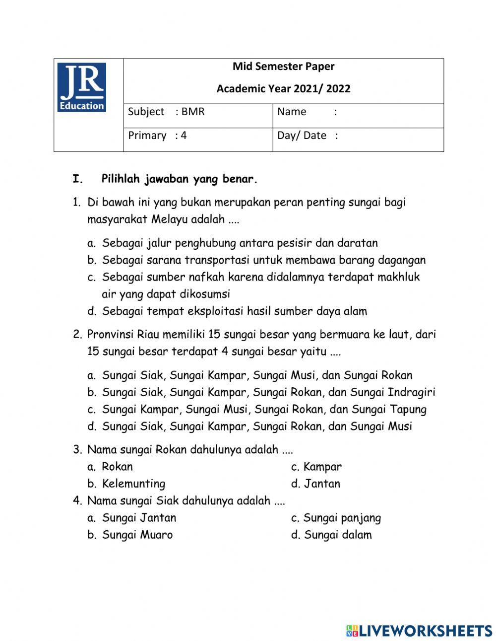 Mid bmr p4 worksheet | Live Worksheets