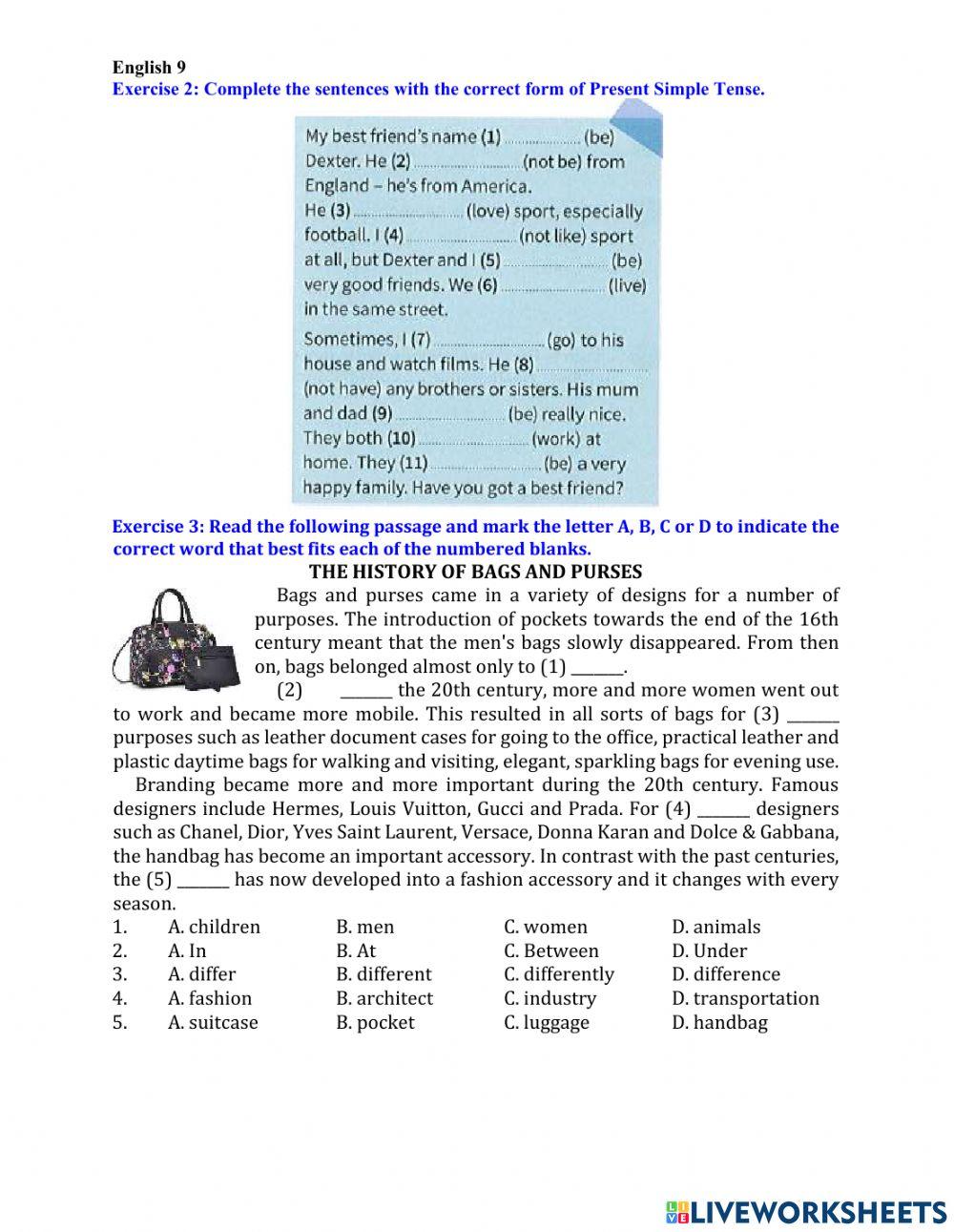 G9 Unit 2 Exercise (1) worksheet | Live Worksheets