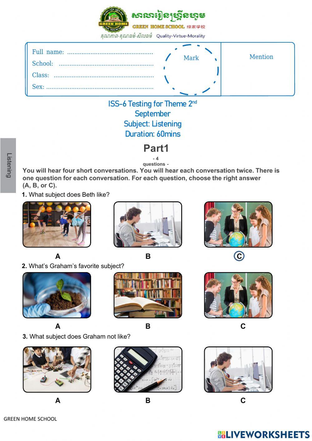 ISS-6-test-Theme-2 Listening worksheet | Live Worksheets