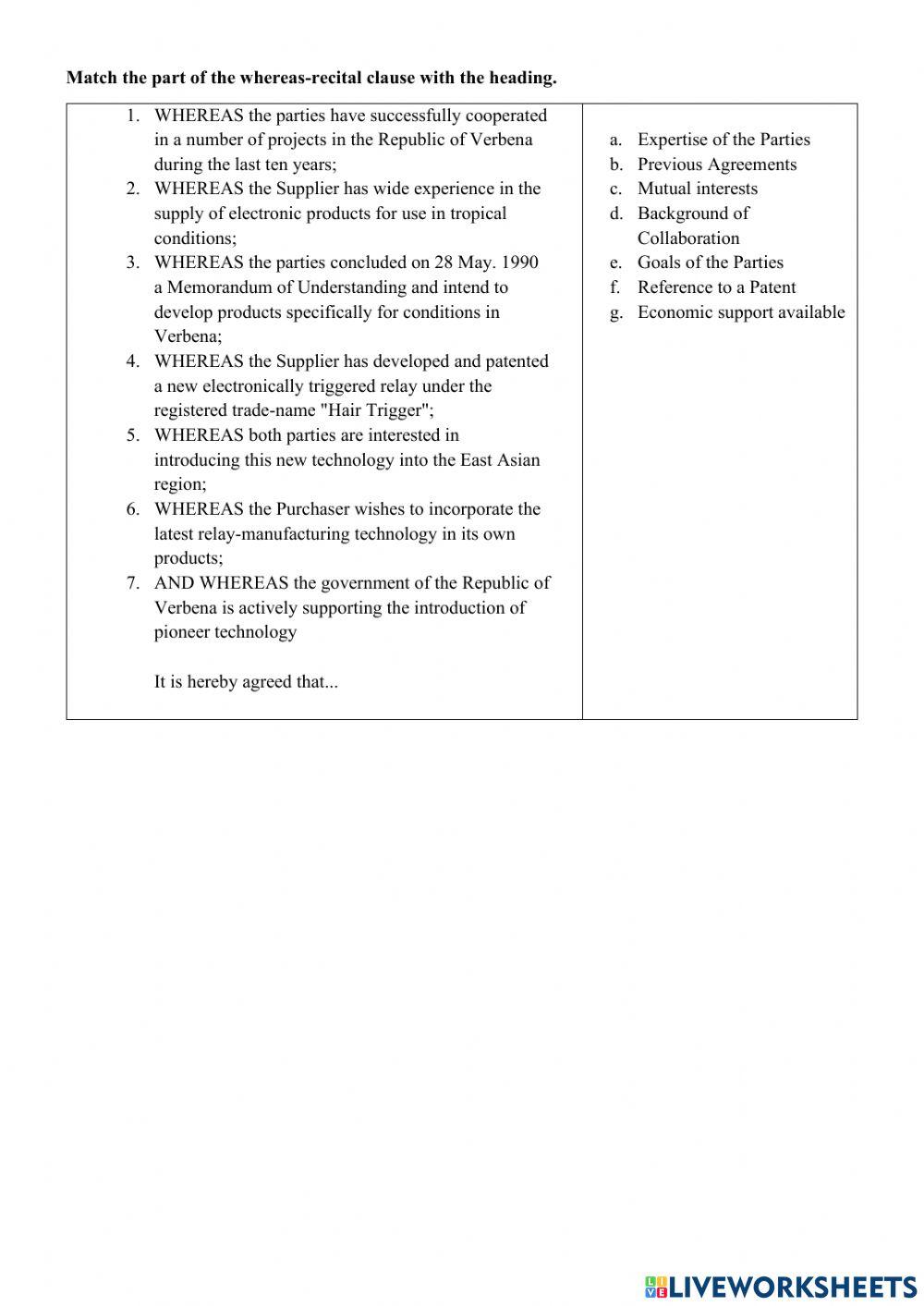Whereas-recitals information online exercise for | Live Worksheets