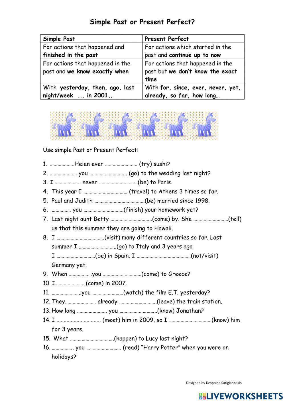 Present perfect and Past simple online worksheet for 5 | Live Worksheets