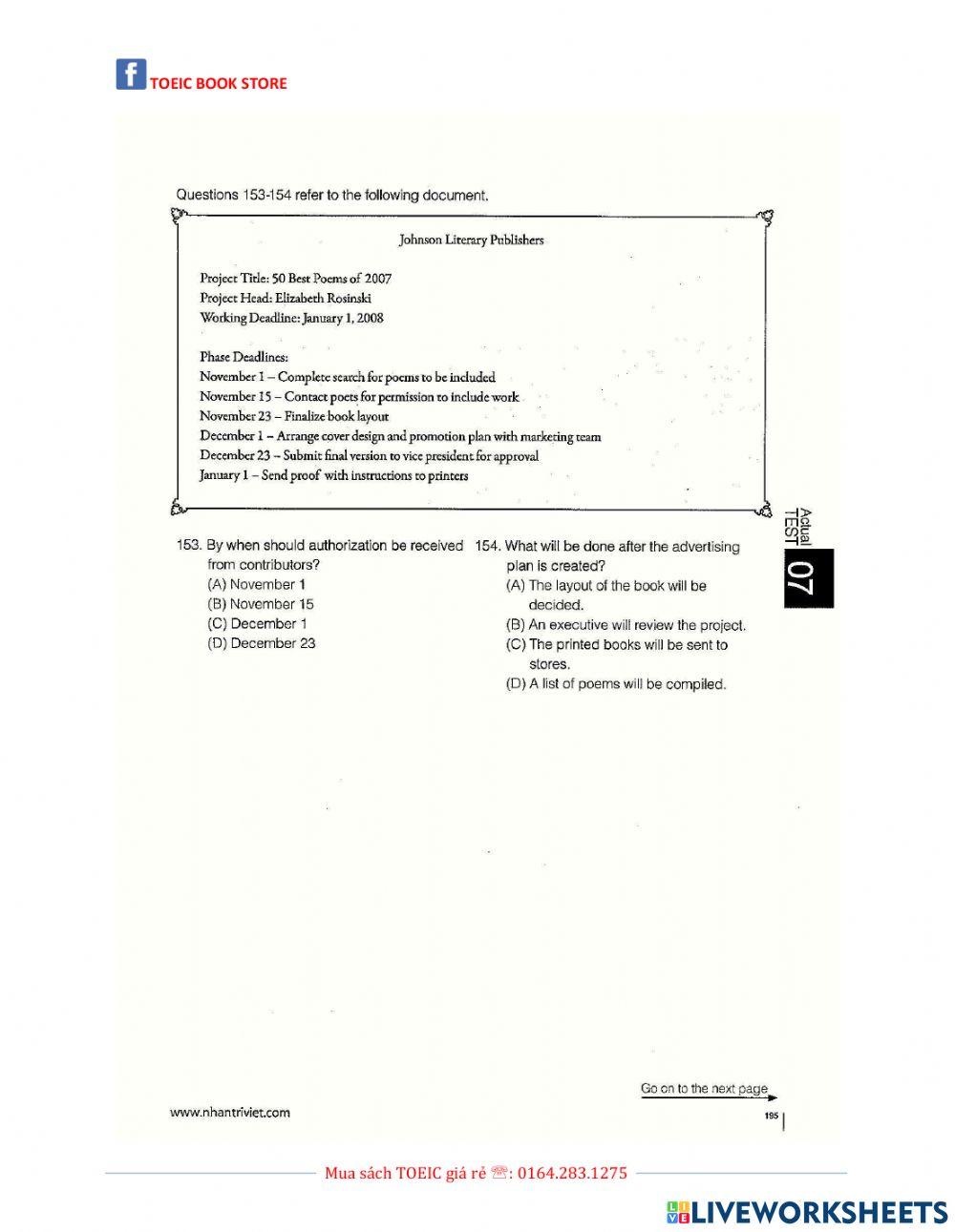 TOEIC 2 reading homework worksheet | Live Worksheets