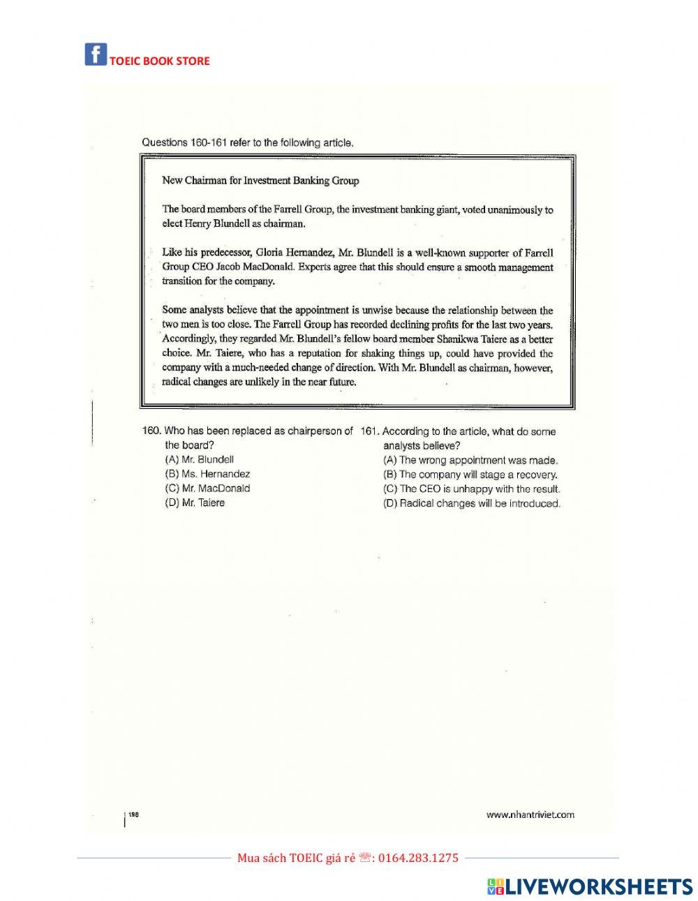 TOEIC 2 reading homework worksheet | Live Worksheets