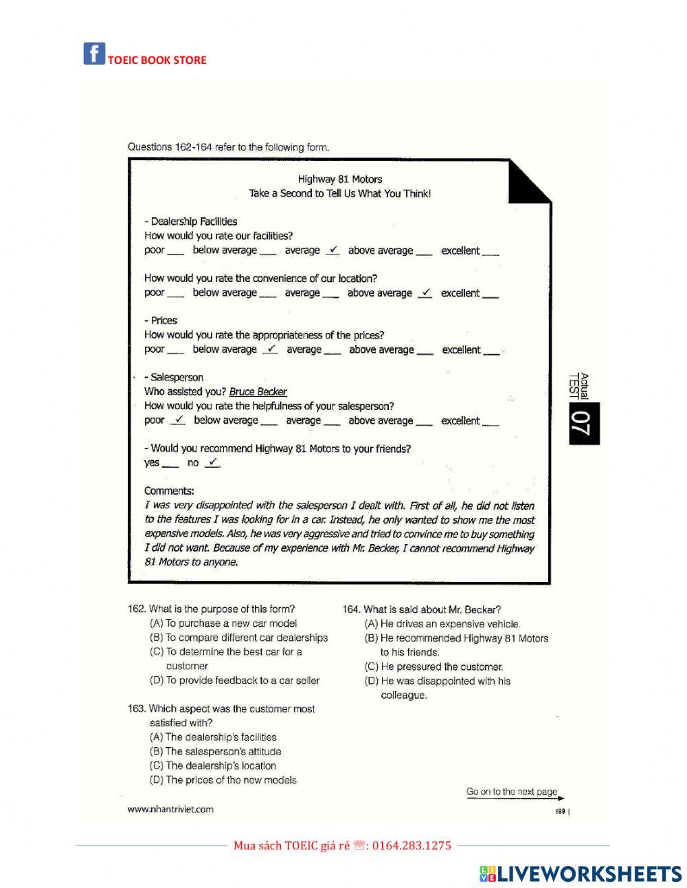 TOEIC 2 reading homework worksheet | Live Worksheets