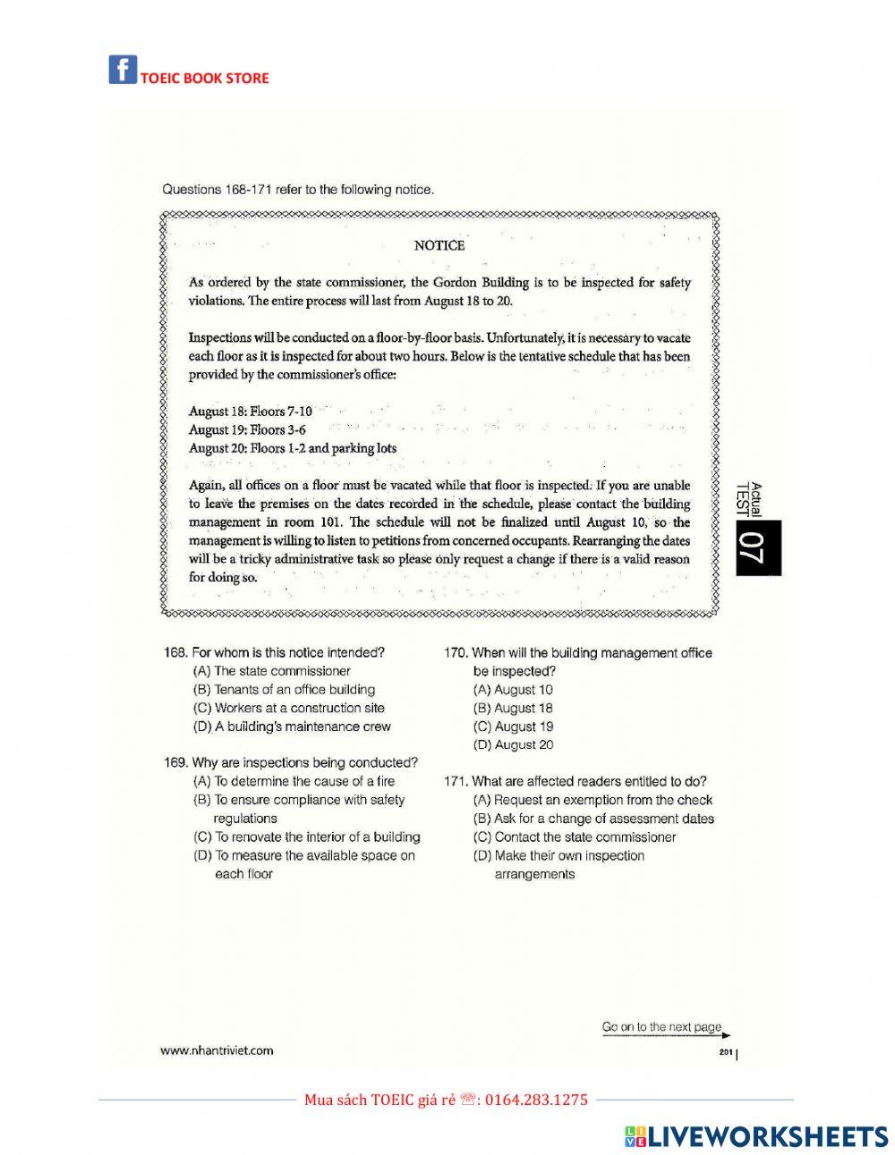 TOEIC 2 reading homework worksheet | Live Worksheets