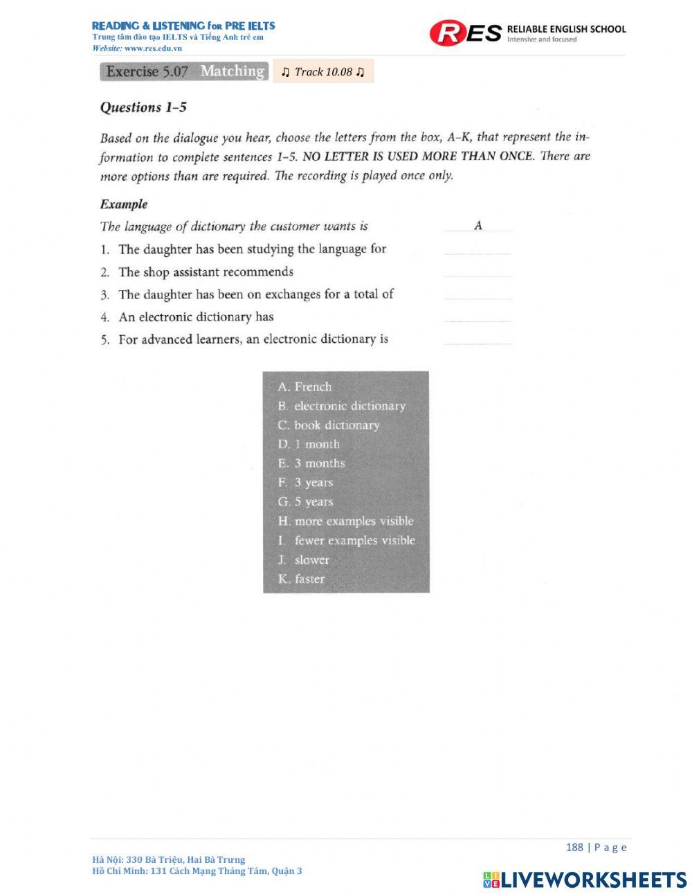 RL For Pre Les 10 (1) worksheet | Live Worksheets