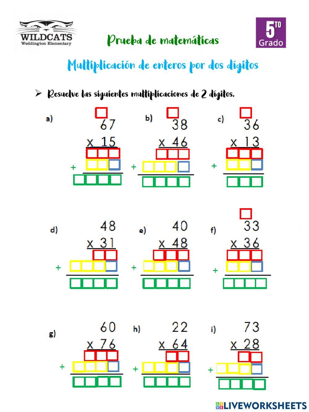 Multiplication online exercise for fifth | Live Worksheets