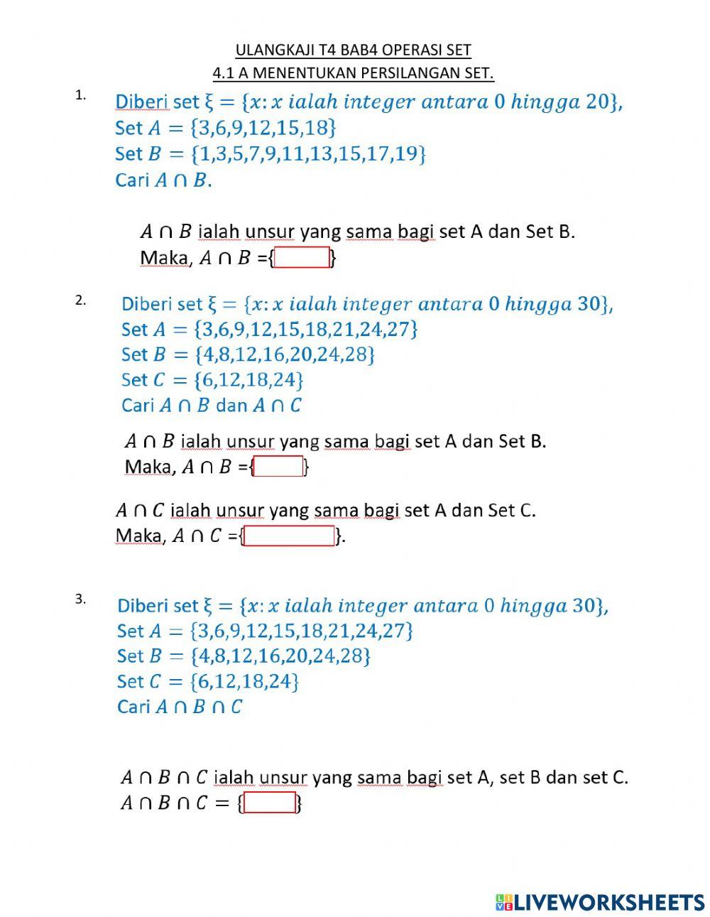 ULANGKAJI T4 BAB4 OPERASI SET 1 worksheet | Live Worksheets