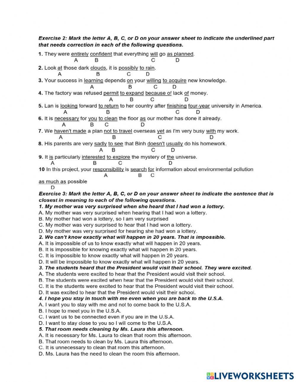E11 - unit 3 - grammar 1 worksheet | Live Worksheets