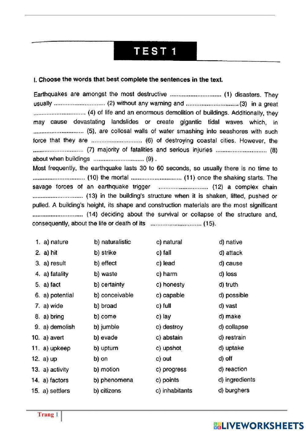 Test 10 online exercise | Live Worksheets