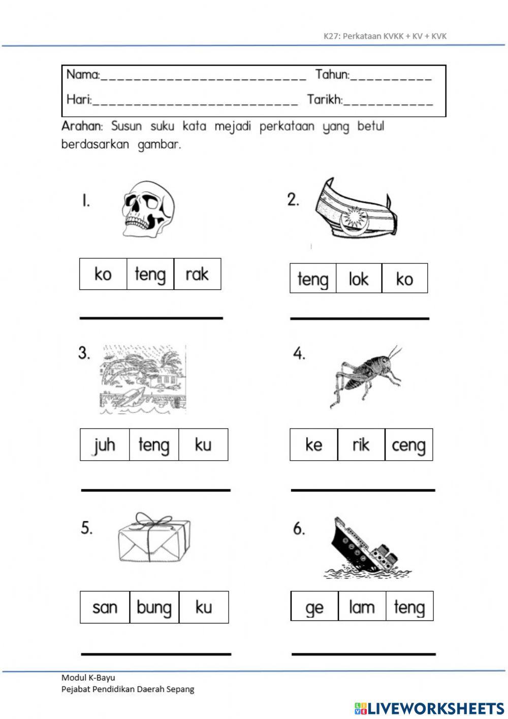 kEM 27 SUSUN SUKU KATA worksheet | Live Worksheets