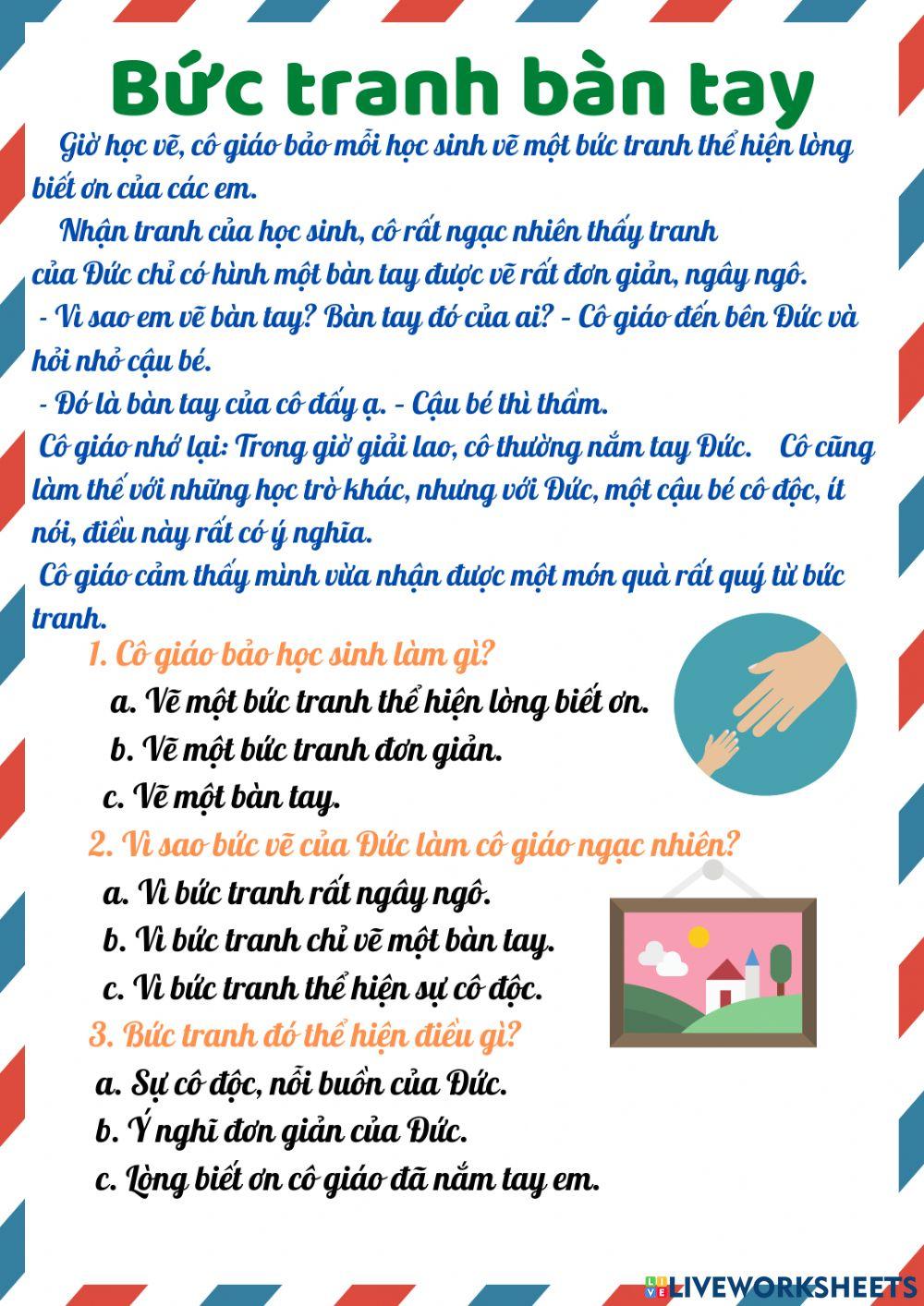 Đọc hiểu Bức tranh bàn tay worksheet | Live Worksheets
