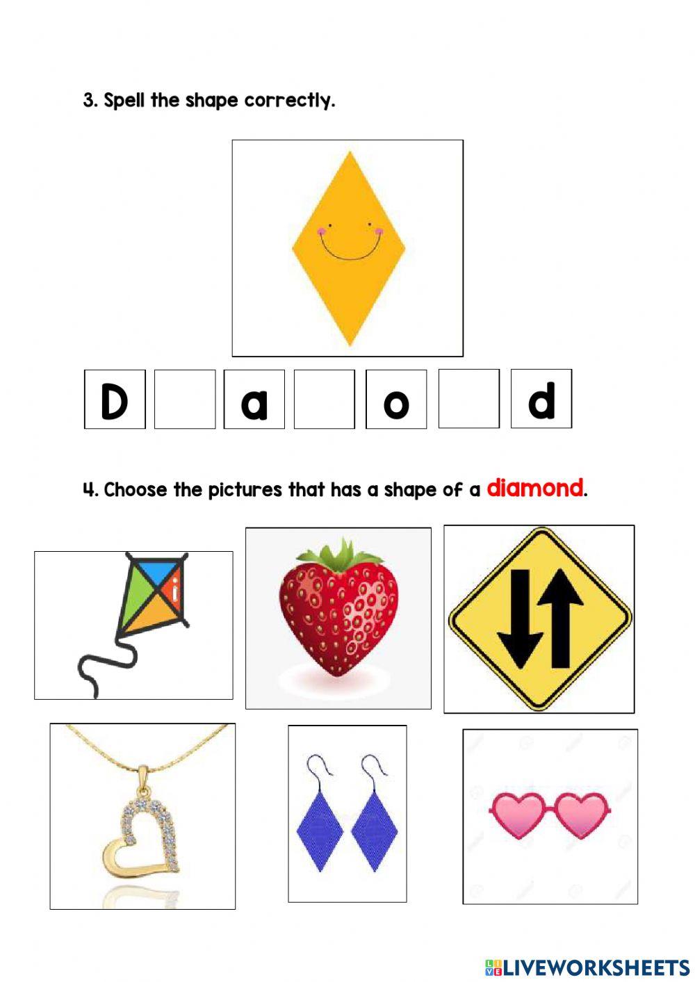 Name The Shapes online worksheet | Live Worksheets