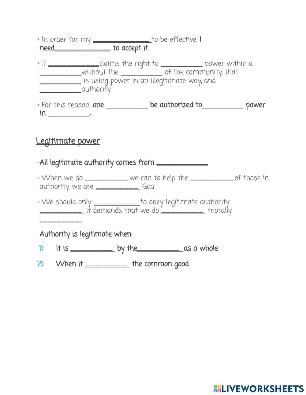 Power, Authority, Service online exercise for | Live Worksheets