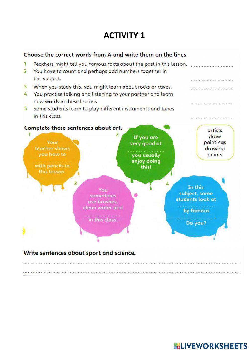 Subjects activity for 7th grade | Live Worksheets