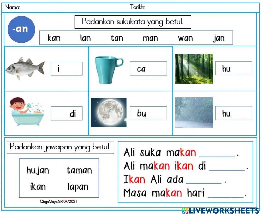 Padankan sukukata -an worksheet | Live Worksheets