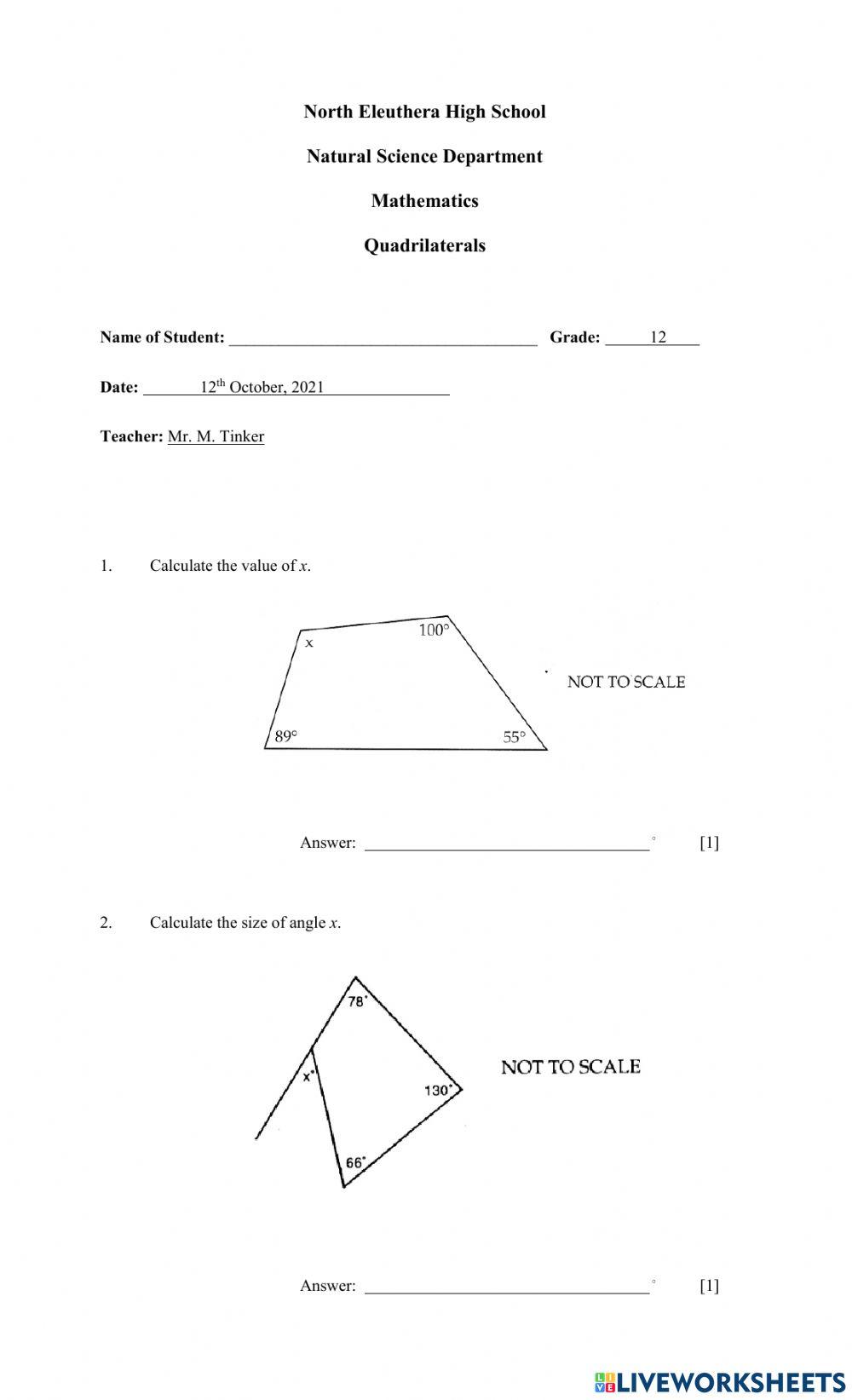 Quadrilaterals online exercise for | Live Worksheets