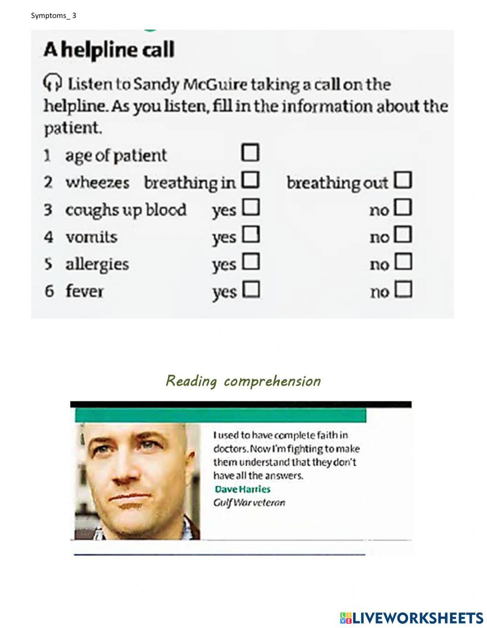 Symptoms interactive activity for NURSING | Live Worksheets