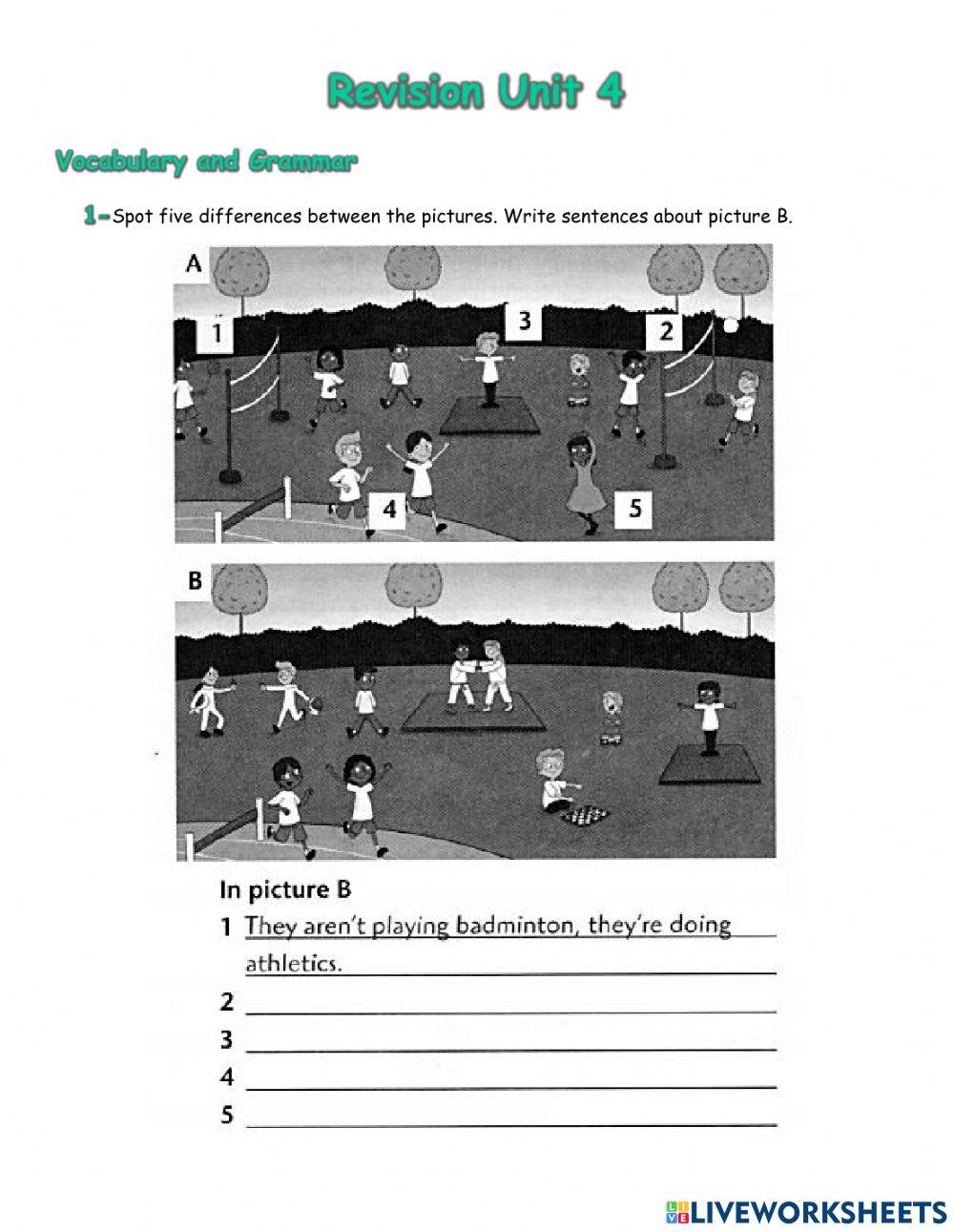 Revision unit 4 (2) worksheet | Live Worksheets