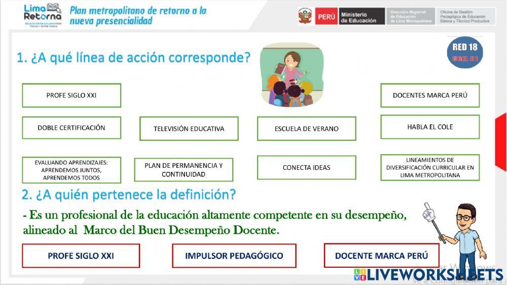 RED18 PLAN METROPOLITANO-LIMA RETORNA worksheet | Live Worksheets