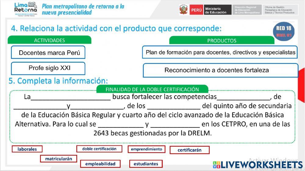 RED18 PLAN METROPOLITANO-LIMA RETORNA worksheet | Live Worksheets