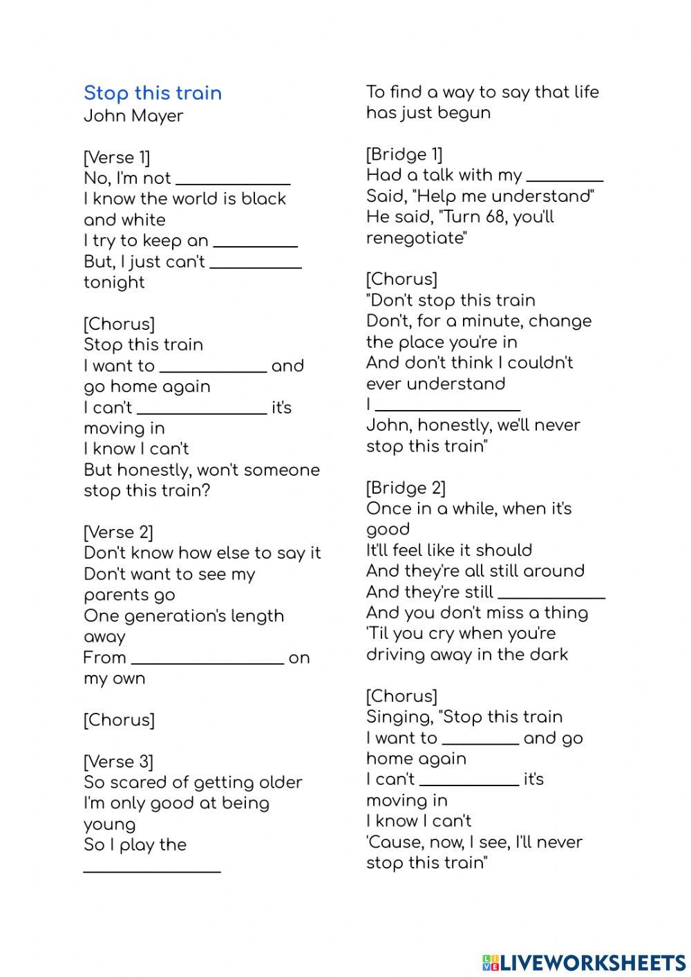 Stop this train worksheet | Live Worksheets