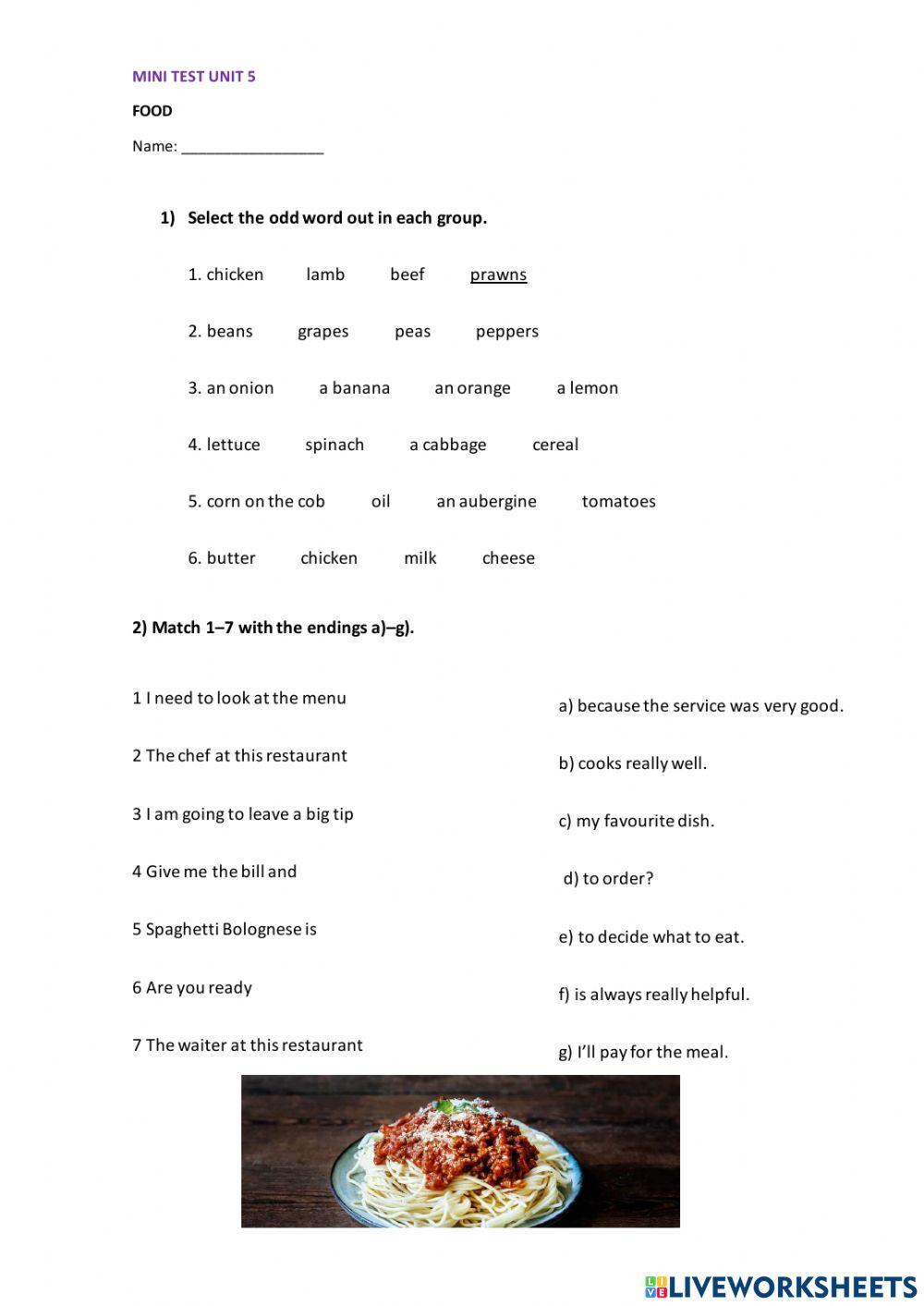 Mini test unit 5 interactive worksheet | Live Worksheets