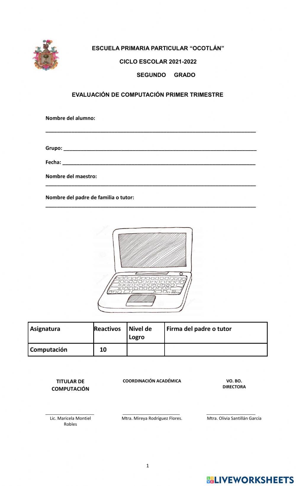 examen de computación 2o. primer trimestre-2021 online exercise for | Live Worksheets