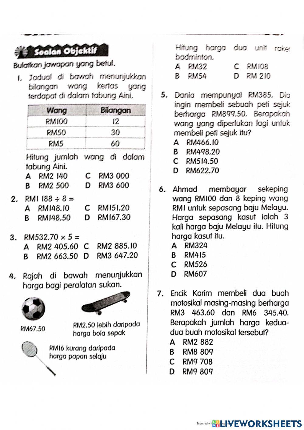 Soalan Permasal… | Free Interactive Worksheets | 3441782