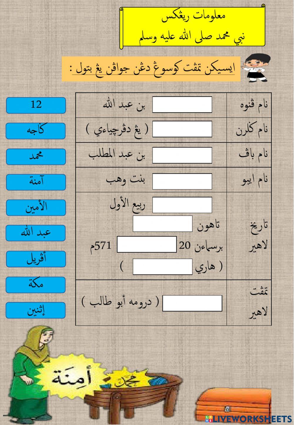 Thn 3 Maklumat Ringkas Nabi Muhammad SAW worksheet | Live Worksheets