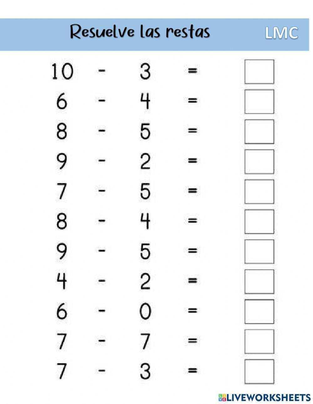 Restas simples | Free Interactive Worksheets | 1518739