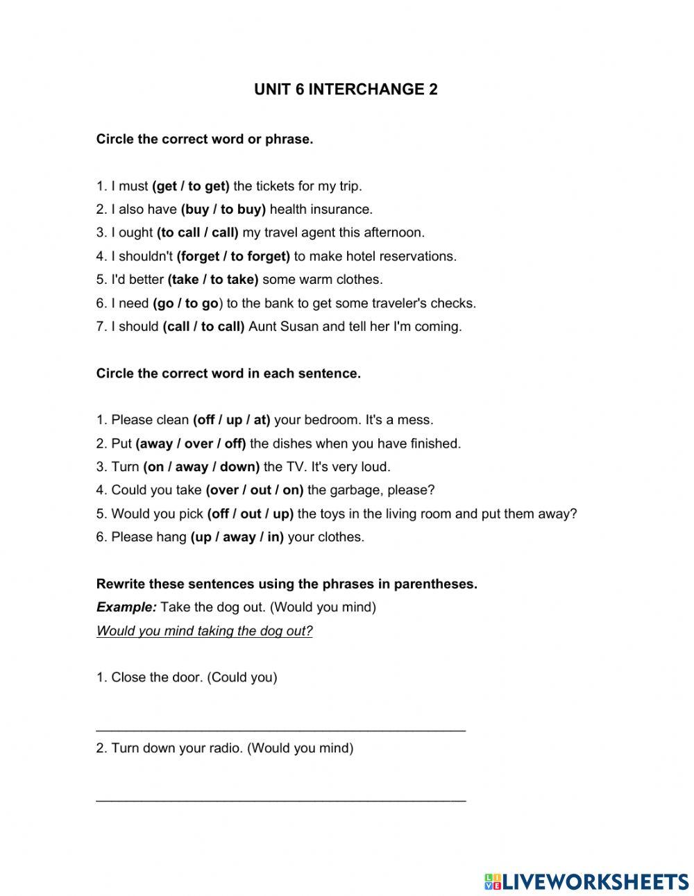 EXAM UNIT 6 INTERCHANGE 2 online exercise for | Live Worksheets