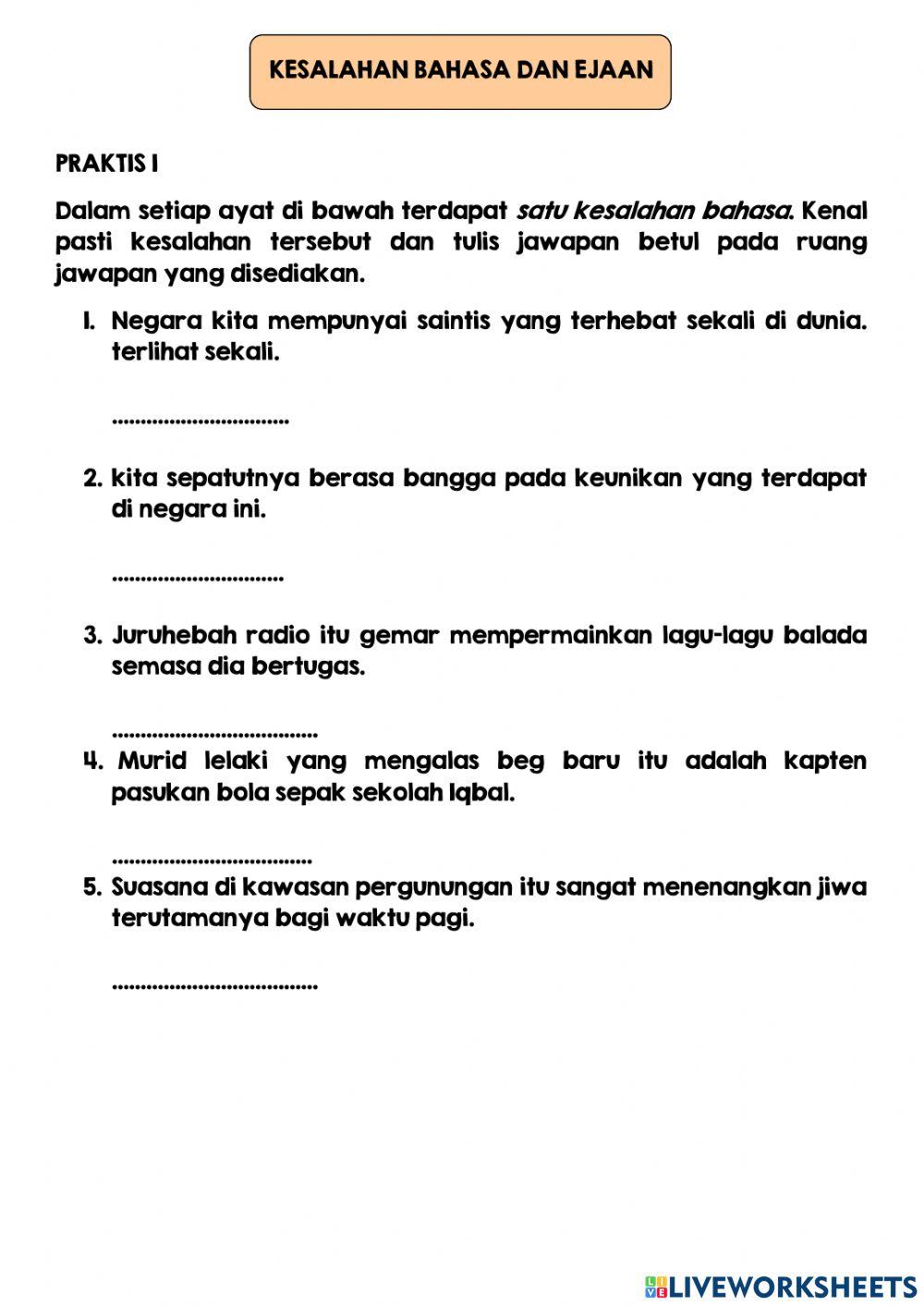 Kesalahan bahasa dan ejaan activity | Live Worksheets