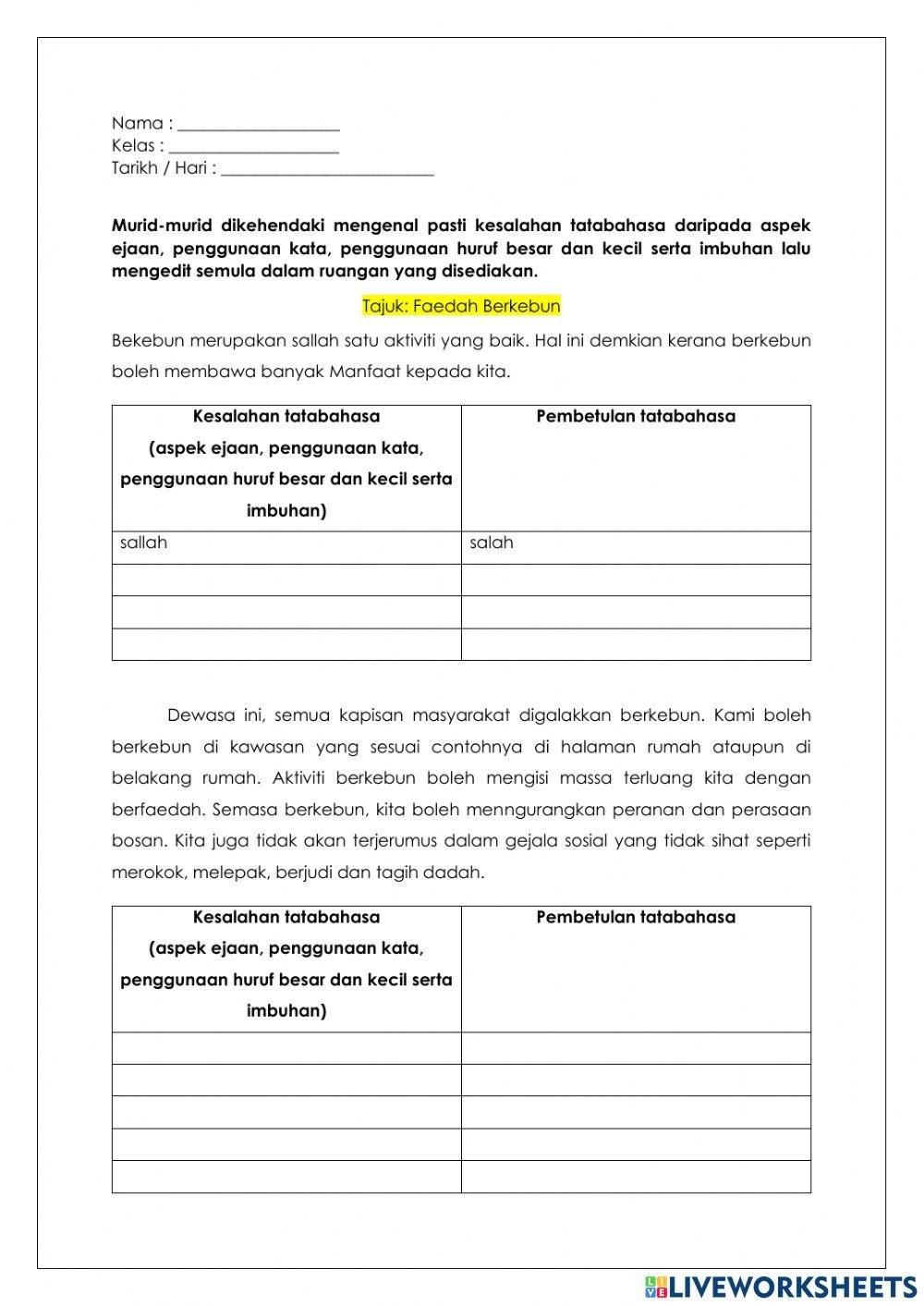 Memurnikan teks | Free Interactive Worksheets | 1519018