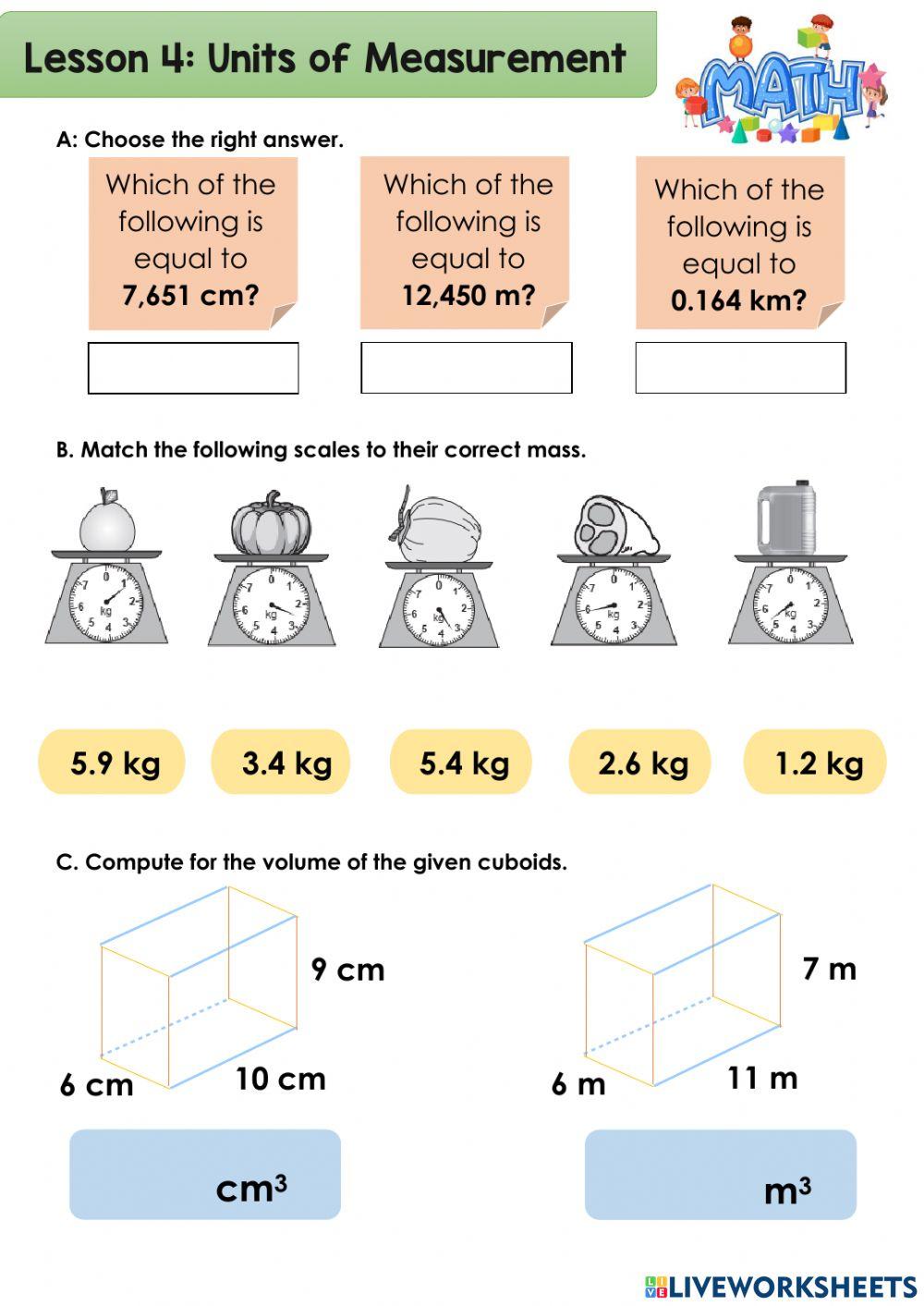 Units of Measur… | Free Interactive Worksheets | 1519109