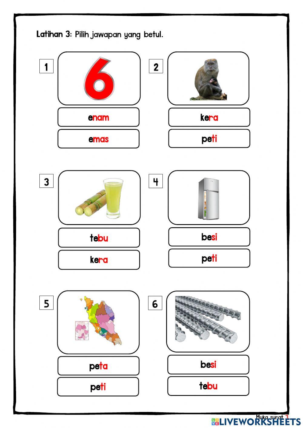 Perkataan KV+KV (Vokal 'e' pepet) worksheet | Live Worksheets