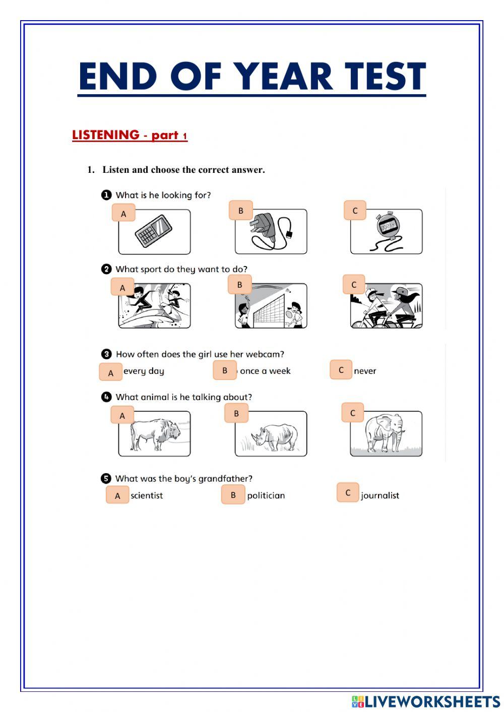 5th end of the year test worksheet | Live Worksheets