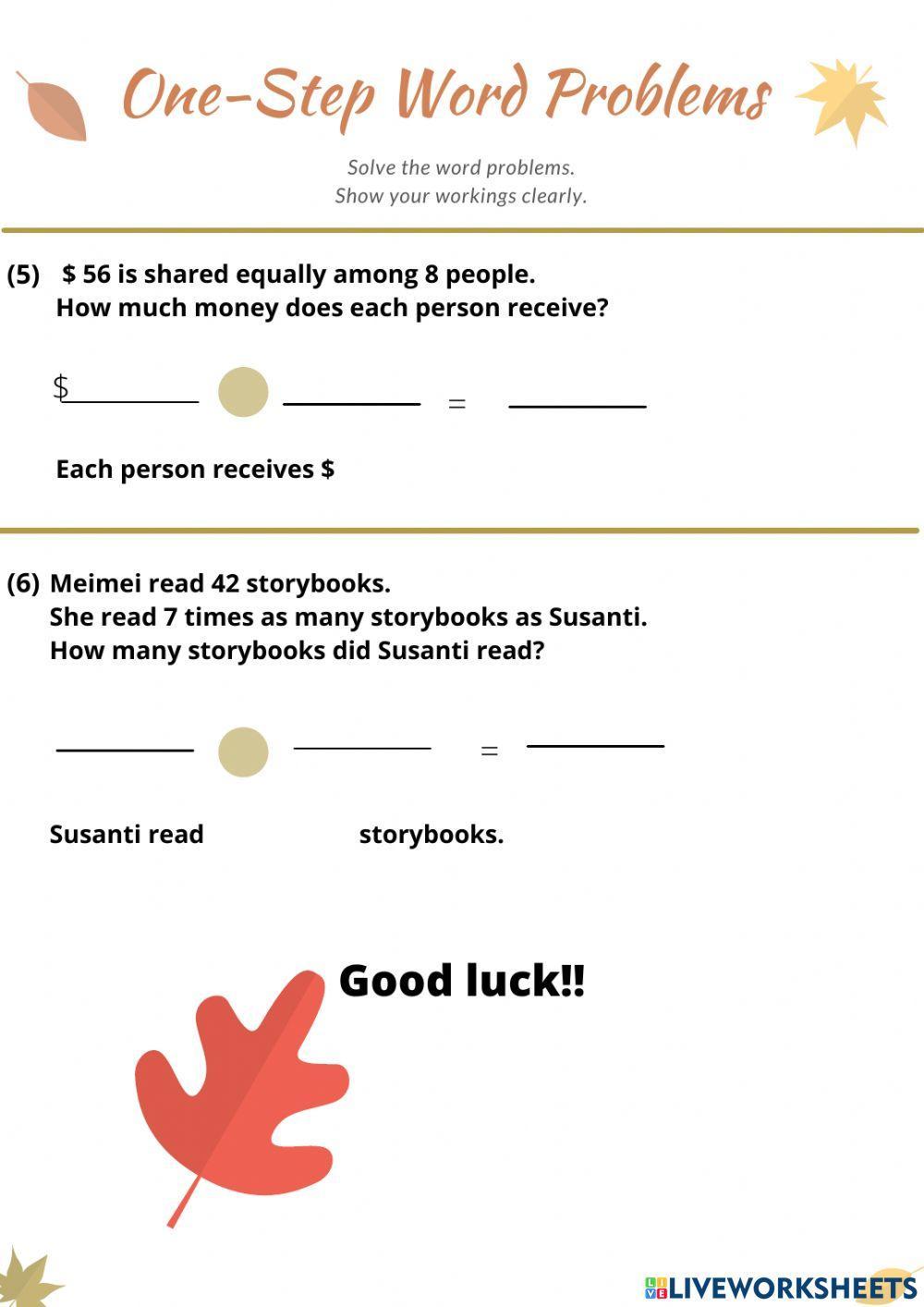 One step Word P… | Free Interactive Worksheets | 1519440