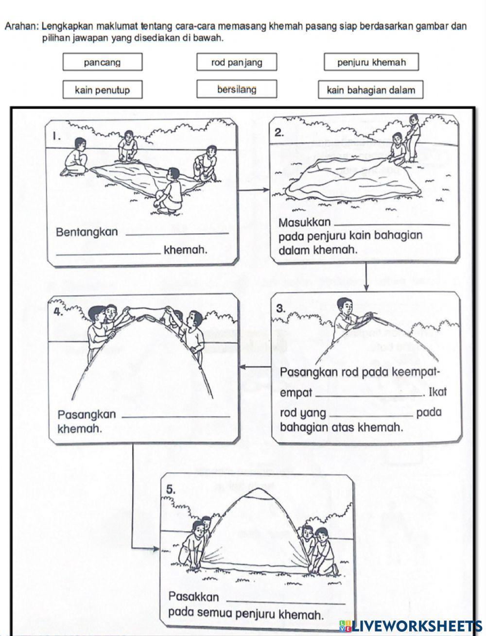 Cara-cara Memasang Khemah | LiveWorksheets | 3442140