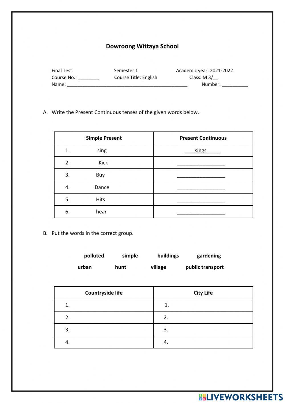 M3 Final Exam worksheet | Live Worksheets